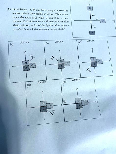 solved three blocks a b and c have equal speeds the instant before