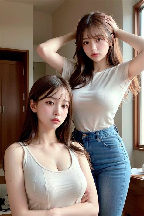 Gori Huge Breasts Women Asian Cleavage Looking At Viewer Ai Art Jeans Portrait Display