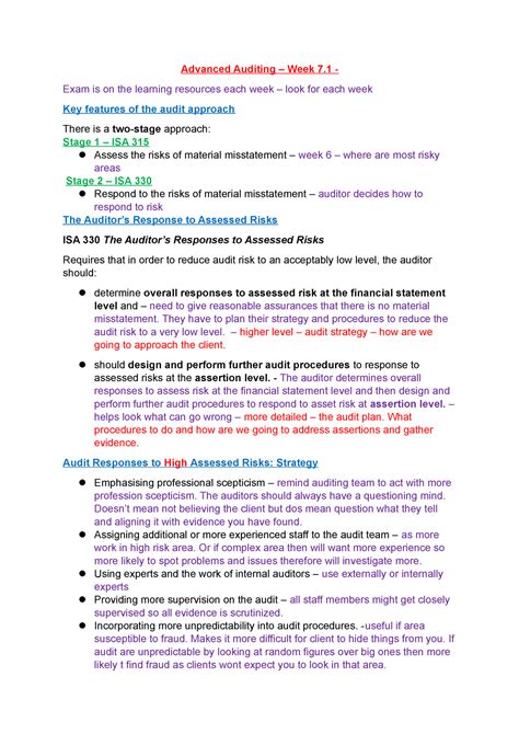 Week 7 Lecture Notes 7 Advanced Auditing Week 7 Exam Is On The Learning Resources Each
