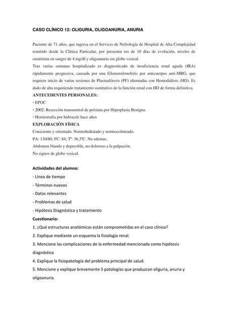 CASO CLÍNICO OLIGURIA OLIGOANURIA ANURIA AMIR CASTILLO ROSAS uDocz