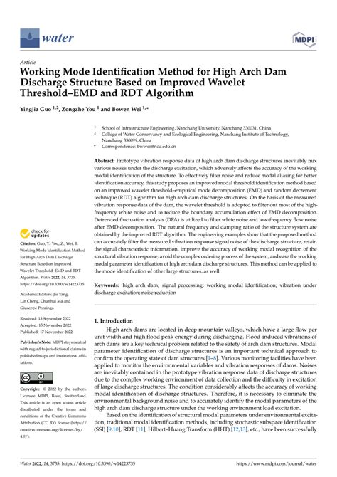 Pdf Working Mode Identification Method For High Arch Dam Discharge Structure Based On Improved