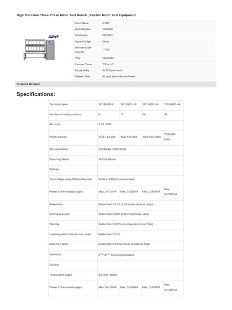 Specifications High Precision Three Phase Meter Test Bench Electric