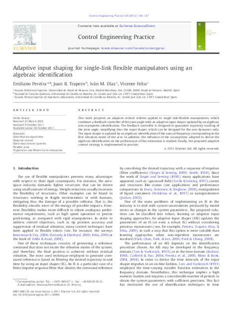 pdf adaptive input shaping for single link flexible manipulators