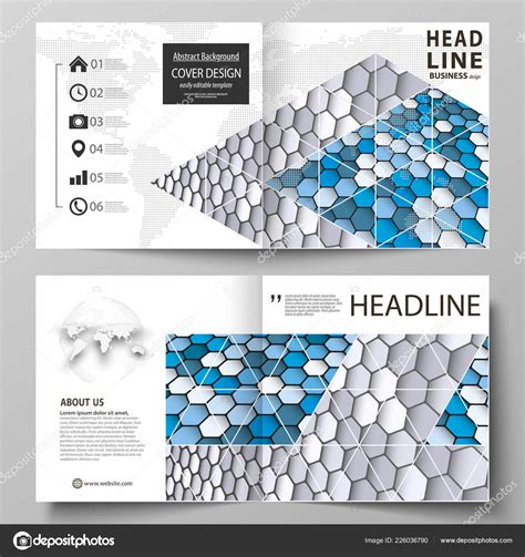 사각형 디자인 Bi에 대 한 비즈니스 템플릿 접어 소책자 플라이어 소책자 또는 연례 보고서 커버 전단지 레이아웃 벡터 관점에서 파란과 회색 육각형입니다 추상