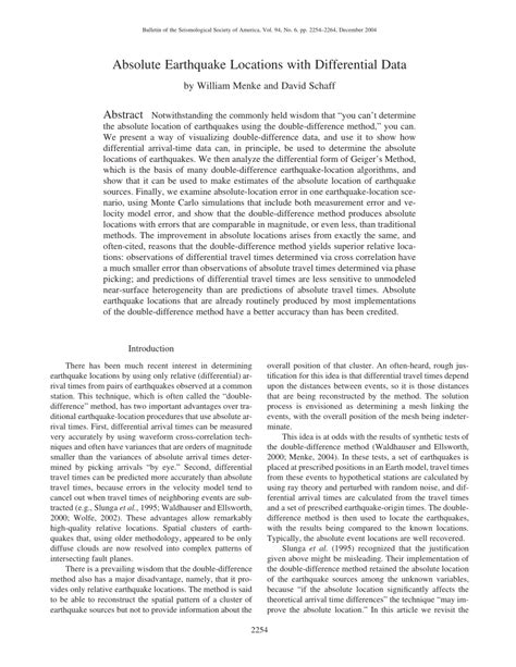 Pdf Absolute Earthquake Locations With Differential Data