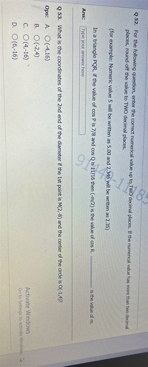 q 52 for the following question enter the correct numerical value up to