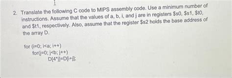 solved 2 translate the following c code to mips assembly