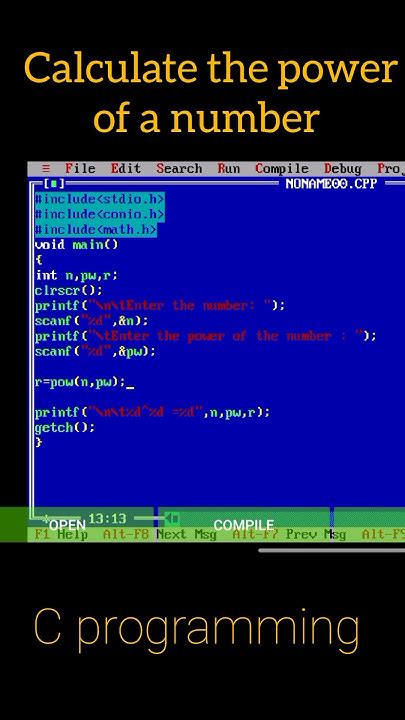 How To Calculate The Power Of A Number In C Programming Cprogramming Coding Shorts