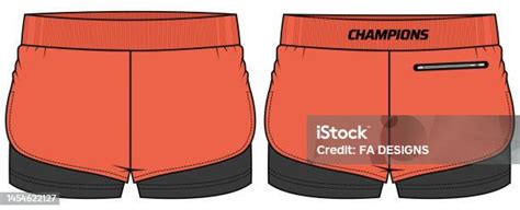 여성 운동 러닝 트레일 반바지 압축 스타킹 반바지 디자인 플랫 스케치 패션 소녀와 여성을 위한 일러스트레이션 착용 추적을 위한 전면 및 후면 보기가 있는 운동 반바지 개념