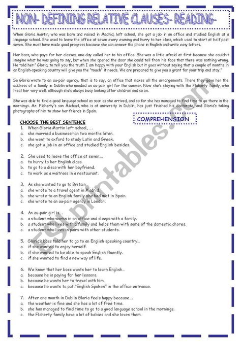NON DEFINING RELATIVE CLAUSES ESL Worksheet By Tagoreluz