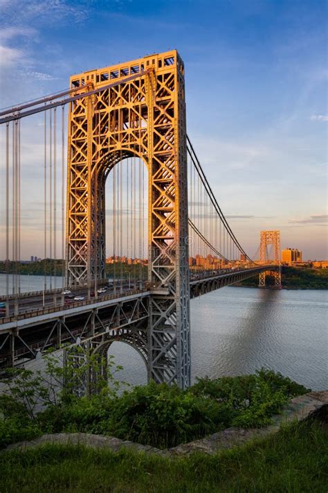 George Washington Bridge And Hudson River At Sunset Stock Image Image