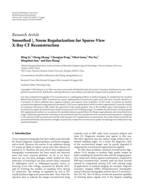 pdf smoothed l 0 norm regularization for sparse view x ray ct