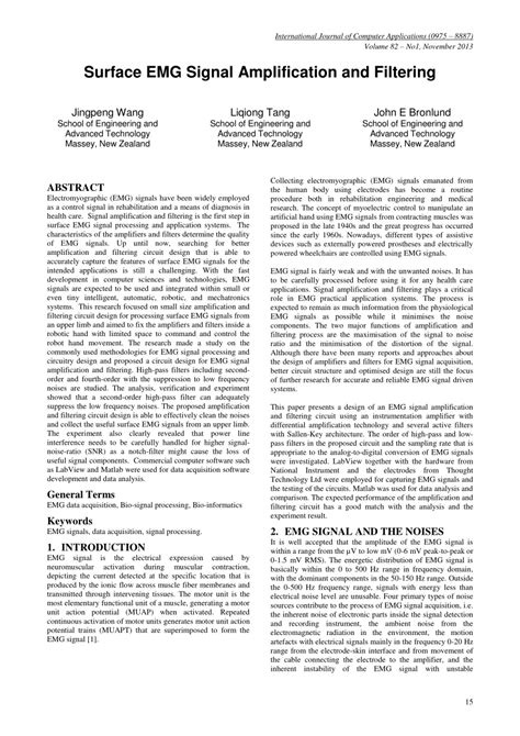 Pdf Surface Emg Signal Amplification And Filtering