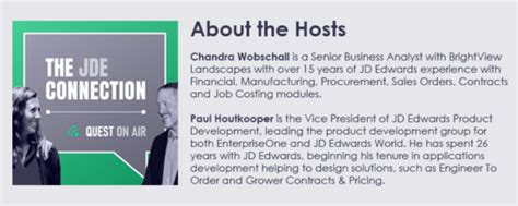 Welcome To The Jde Connection Podcast Quest Oracle Community