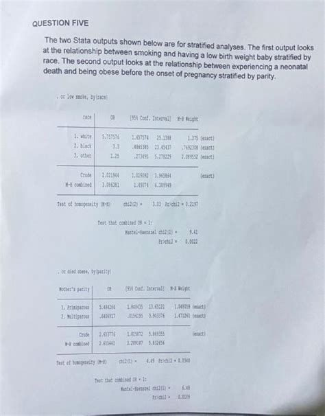 Question Five The Two Stata Outputs Shown Below Are