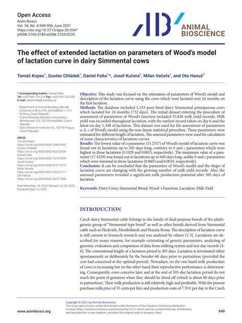 Pdf The Effect Of Extended Lactation On Parameters Of Woods Model Of