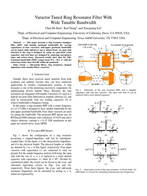 Varactor Tuned Ring Resonator Filter With Wide Tunable Bandwidth Pdf Bandwidth Signal