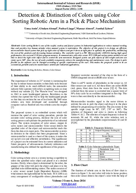 Pdf Detection And Distinction Of Colors Using Color Sorting Robotic Arm