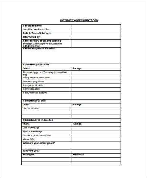 Free 24 Sample Interview Assessment Forms In Pdf Ms Word