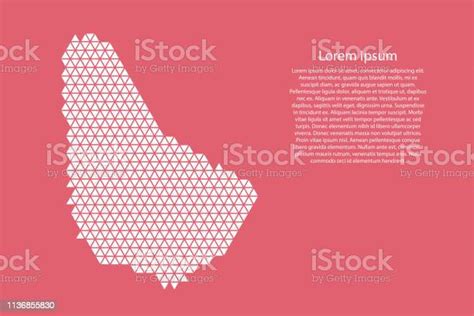 바베이도스 지도 배너 포스터 인사말 카드에 대 한 노드와 핑크 산호 색상 배경에 기하학적 패턴을 반복 흰색 삼각형에서 추상적 인 회로도 벡터 일러스트입니다 3차원 형태에