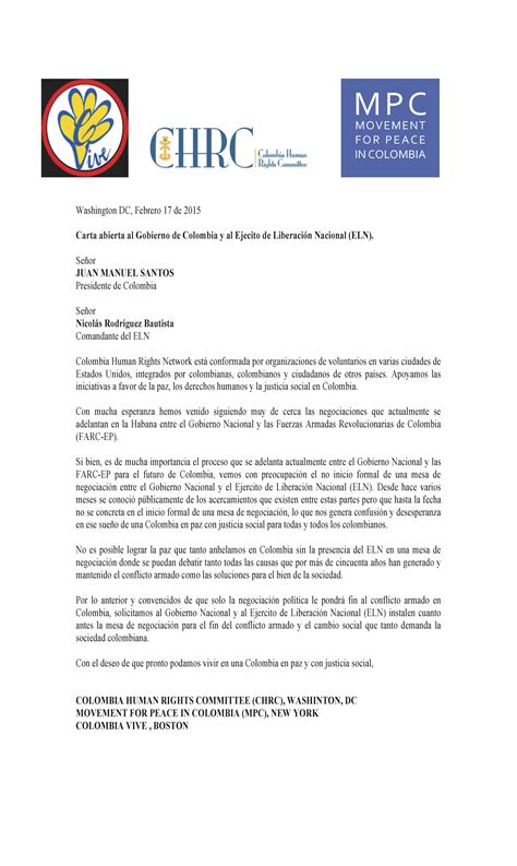 Carta abierta al Gobierno de Colombia y al Ejército de Liberación Nacional ELN arcoiris