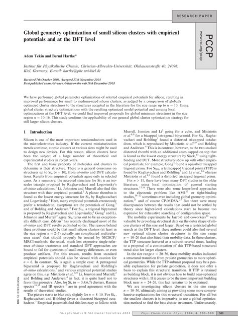 Pdf Global Geometry Optimization Of Small Silicon Clusters With