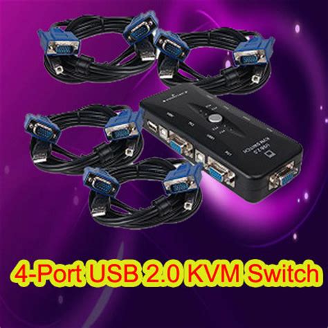 Port USB KVM Switch Box Cables USB VGA Keyboard Mouse