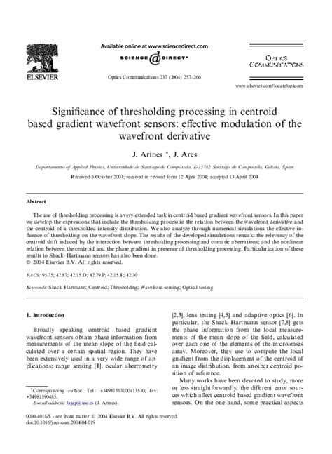 Pdf Significance Of Thresholding Processing In Centroid Based Gradient Wavefront Sensors