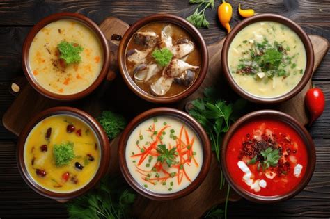 Premium Ai Image Assorted Global Soups Nutritious Options Mushroom