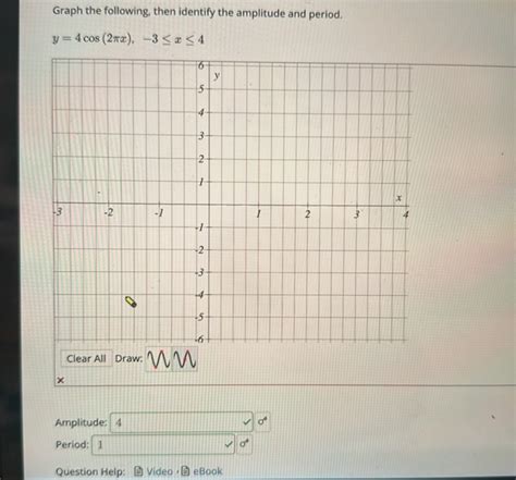 graph the following then identify the amplitude and period y 4cos 2πx