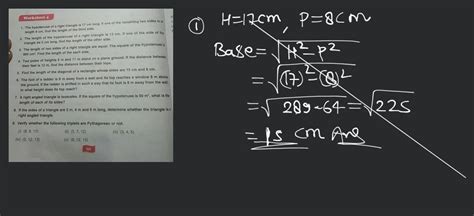 Worksheet 41 The Hypotenuse Of A Right Triangle Is 17 Cm Long If One O