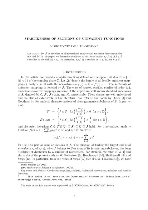 Pdf Starlikeness Of Sections Of Univalent Functions