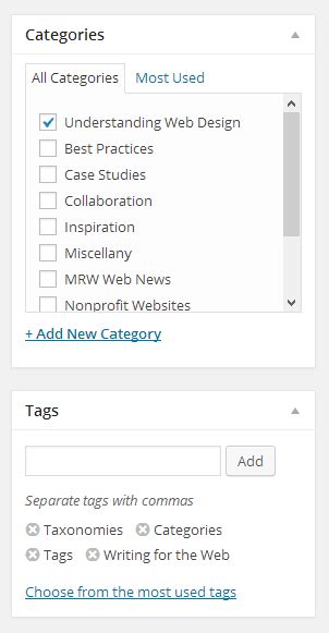 WordPress Taxonomies Part 2 Categories Tags Blog MRW Web Design