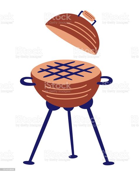 만화 라운드 바베큐 그릴 아이콘 바베큐 그릴 기호 밖에서 요리 음식을 굽기위한 장치 길거리 음식 벡터 그림입니다 금속 쇠살대에 대한 스톡 벡터 아트 및 기타 이미지 Istock