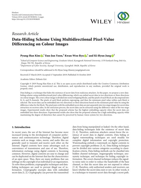Pdf Data Hiding Scheme Using Multidirectional Pixel Value Differencing On Colour Images