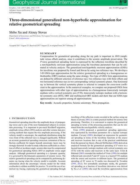 Pdf Three Dimensional Generalized Non Hyperbolic Approximation For Relative Geometrical Spreading