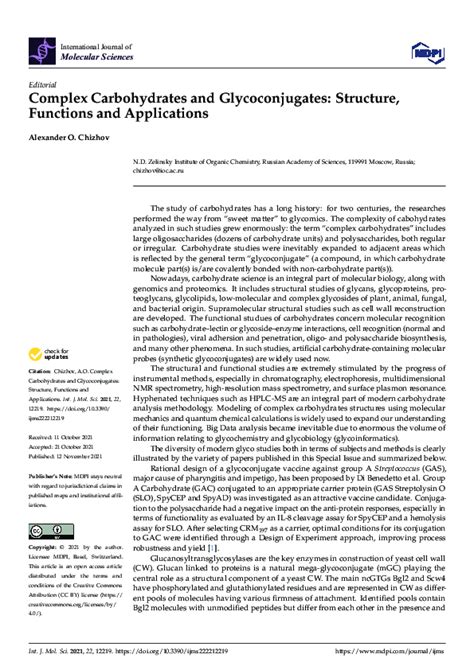 Pdf Complex Carbohydrates And Glycoconjugates Structure Functions And Applications