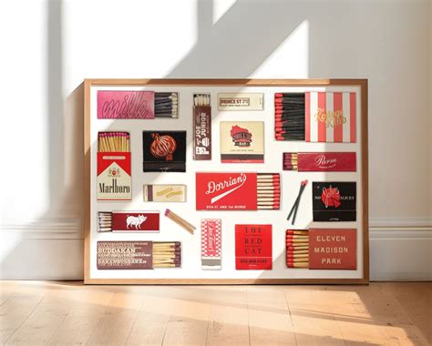 Vintage Matchbox Print Trendy Matches Poster Retro Matchbook Funky