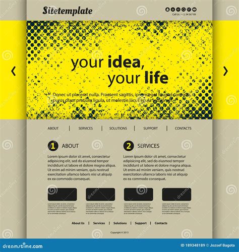 website template with abstract header design yellow grungy pattern