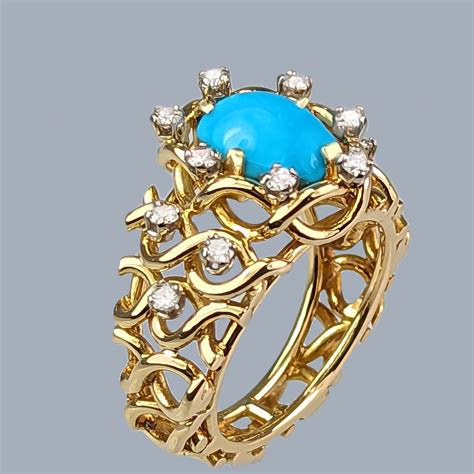 Alan Martin Gard Ring Turquoise And Diamond 18ct Cocktail Ring