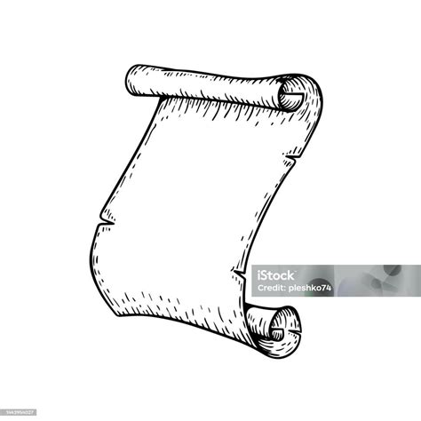 손으로 그린 종이 두루마리 양피지 스케치 스타일은 고대 원고 롤을 열었습니다 골동품 중세 종이 편지 스크롤 빈 템플릿입니다 게임 고대 디자인에 가장 적합합니다 벡터