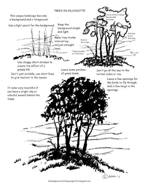 Printable How To Draw A Tree In Silhouette Worksheet Drawing Lessons Drawing Techniques Art