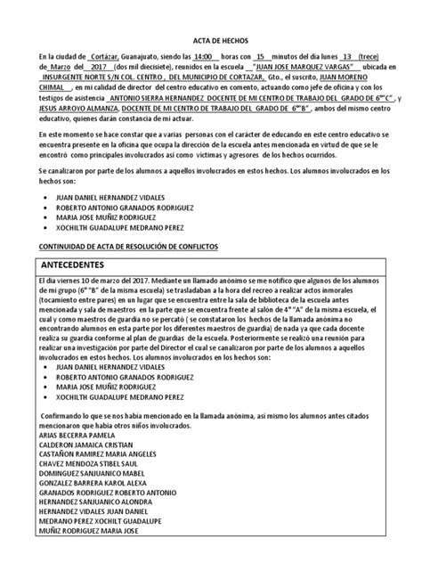 Acta De Hechos De Violencia Juan Jose Marquez Pdf Violencia