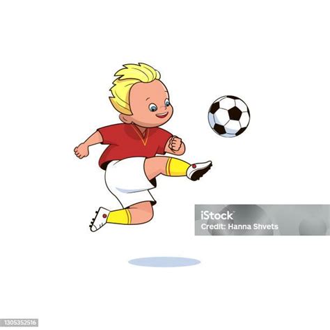 소년 축구 선수가 점프에서 공을 걷어차 만화 스타일의 벡터 일러스트레이션 흑백 선 아트 건강한 생활방식에 대한 스톡 벡터 아트