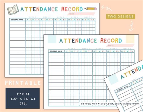 Editable Homeschool Attendance Sheet Teacher Log Digital Tracker