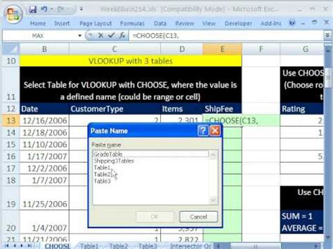 Highline Excel Class CHOOSE Function Examples YouTube