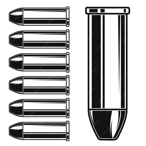탄약 및 총알 흰색 배경에 고립의 그림 포스터 카드 배너 로고 레이블 기호 배지 T 셔츠 벡터 일러스트 레이 션에 대 한 디자인 요소 프리미엄 벡터