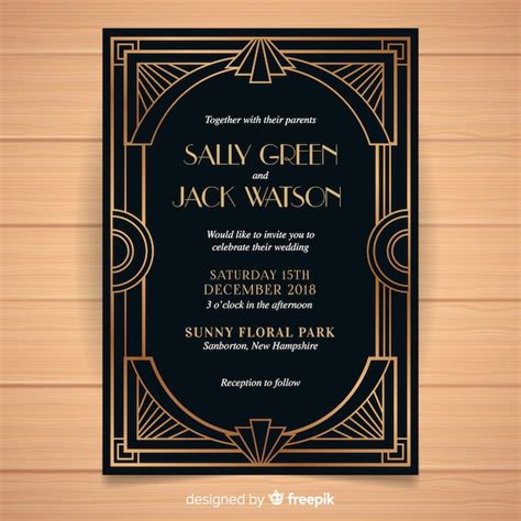 Free Vector Art Deco Wedding Invitation Template Design