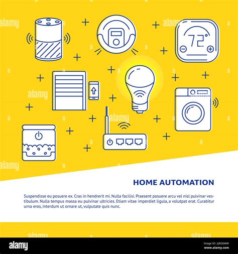 Home Automation Concept Banner In Line Style Smart Things Symbols Internet Of Things Poster