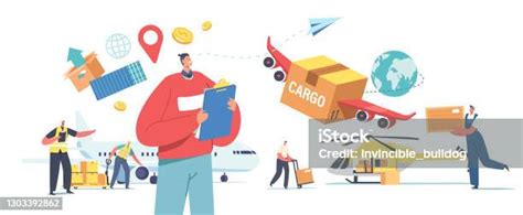 항공화물 운송 항공기 물류 비행기 헬리콥터 또는 무인 항공기로 물품을 배달 상자 로딩 문자 무인 항공기에 대한 스톡 벡터 아트 및 기타 이미지 Istock